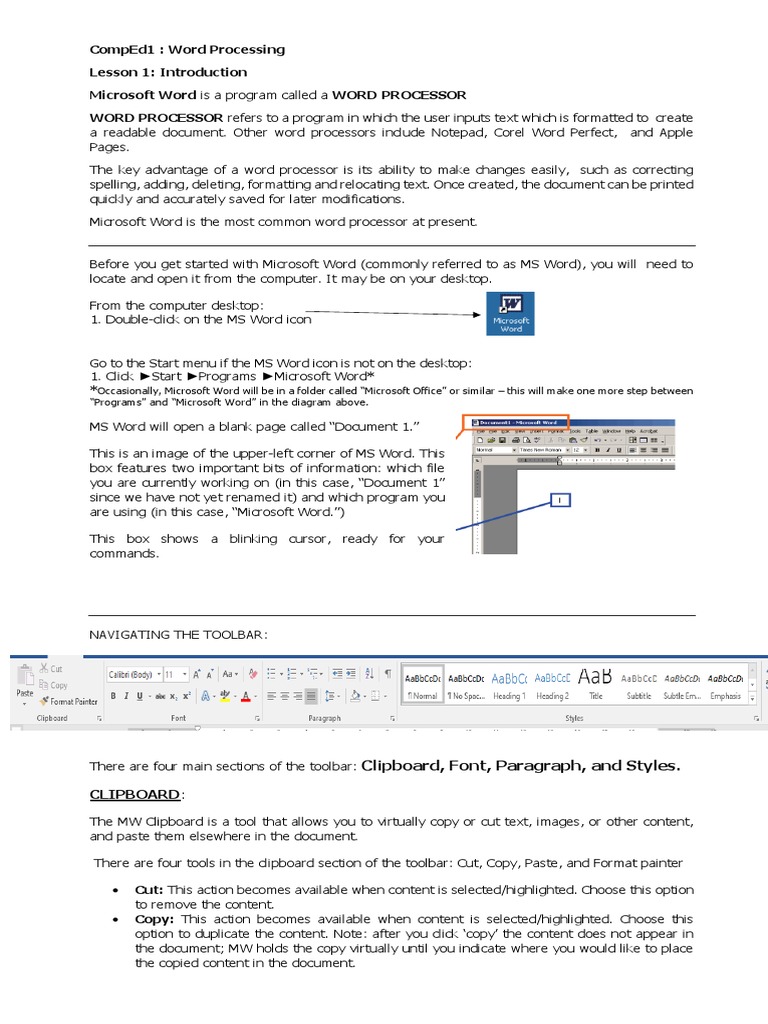 CompEd1 Lesson1 | PDF | Microsoft Word | Word Processor
