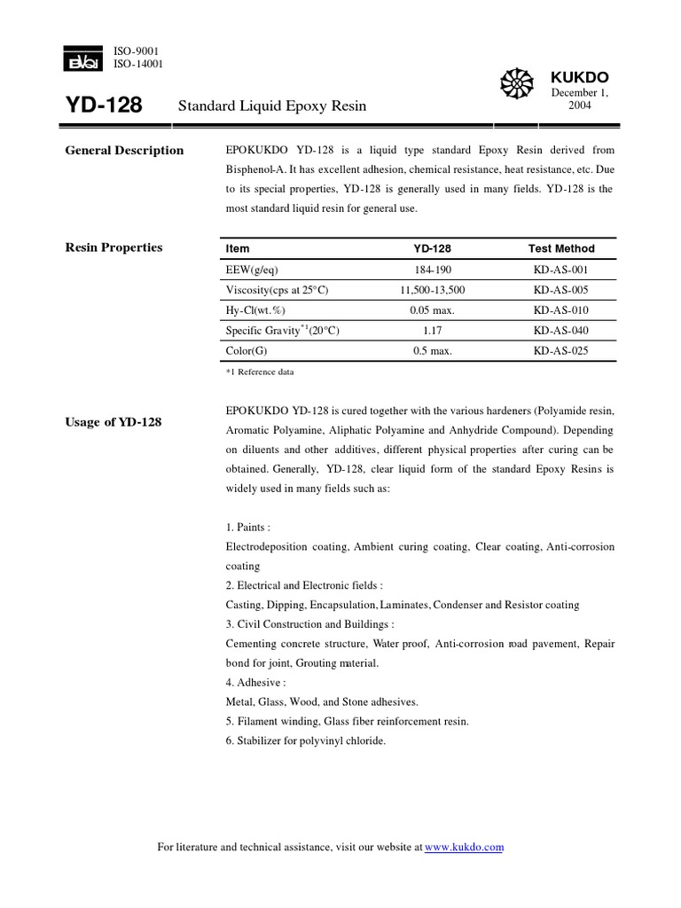 Standard Liquid Epoxy Resin Yd 128 | PDF | Epoxy | Acid