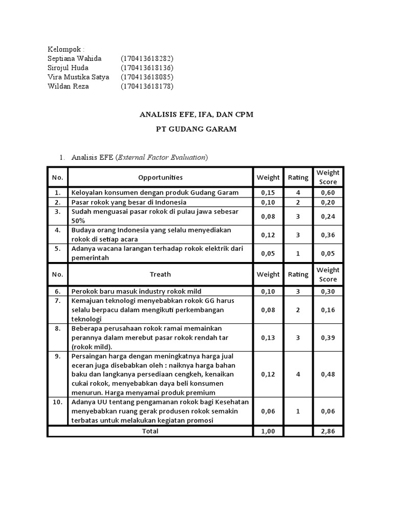 EFE IFE CPM PT Gudang Garam | PDF