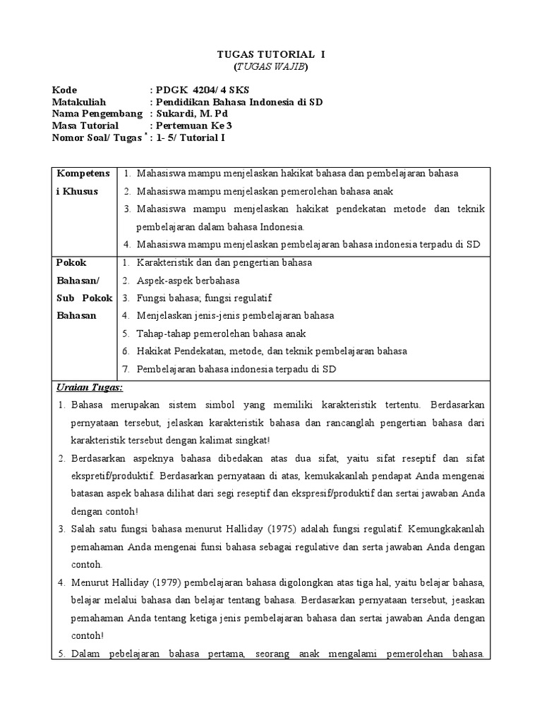 Tugas Tutorial 1 PDGK 4204 Bi | PDF