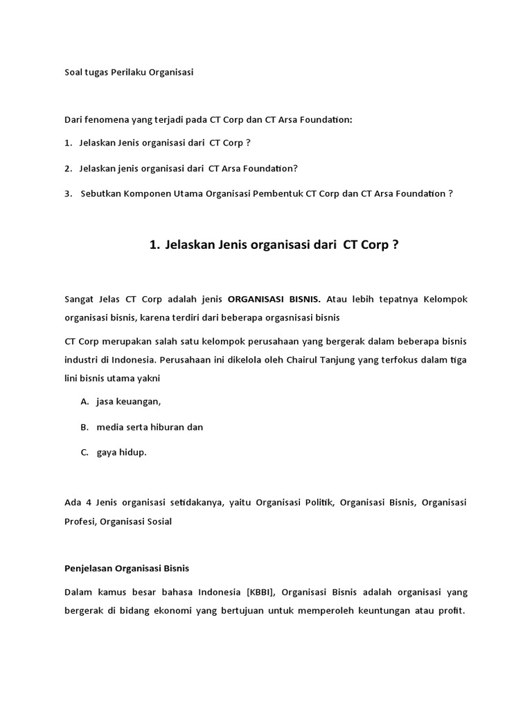 Jenis dan Komponen Organisasi CT Corp & CT Arsa | PDF