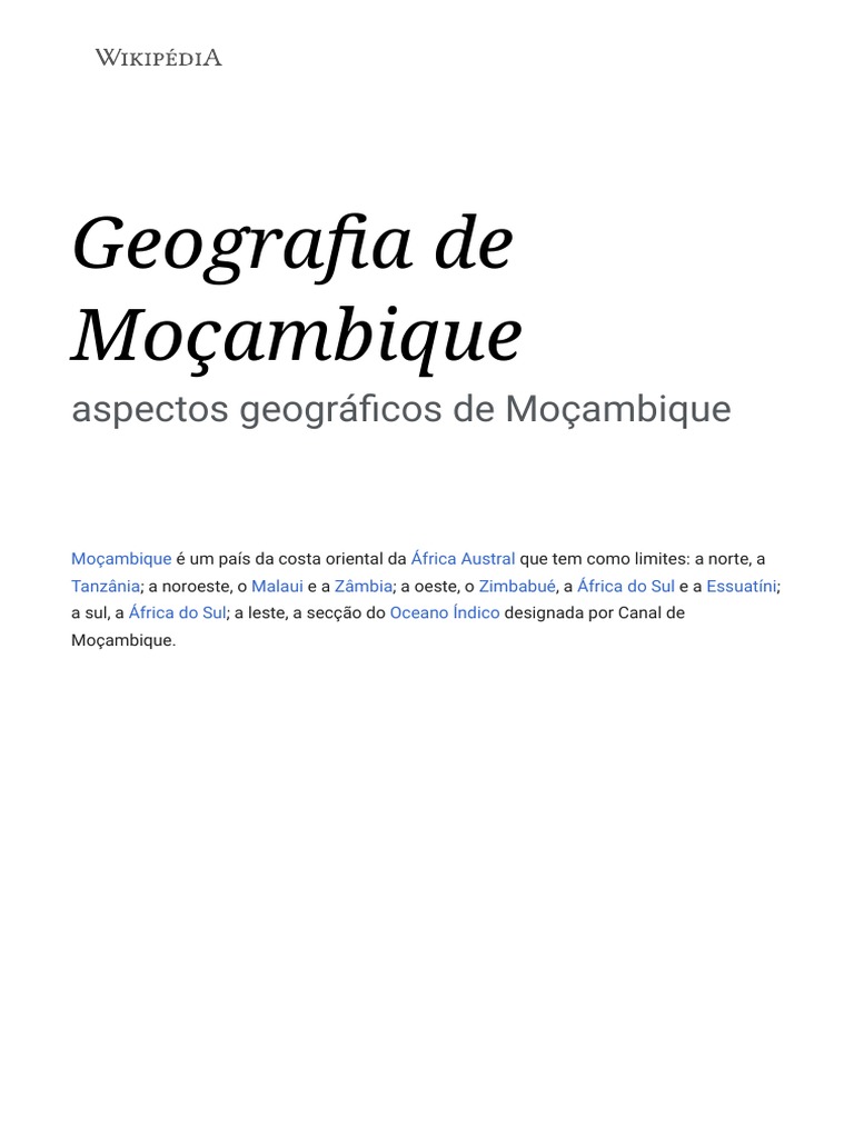 Geografia de Moçambique - Wikipédia, A Enciclopédia Livre | PDF ...