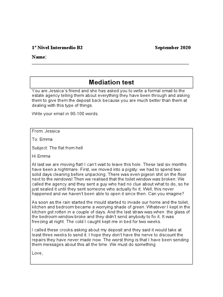 Mediation Test September 2020 B2.1 Eoi Baza | PDF