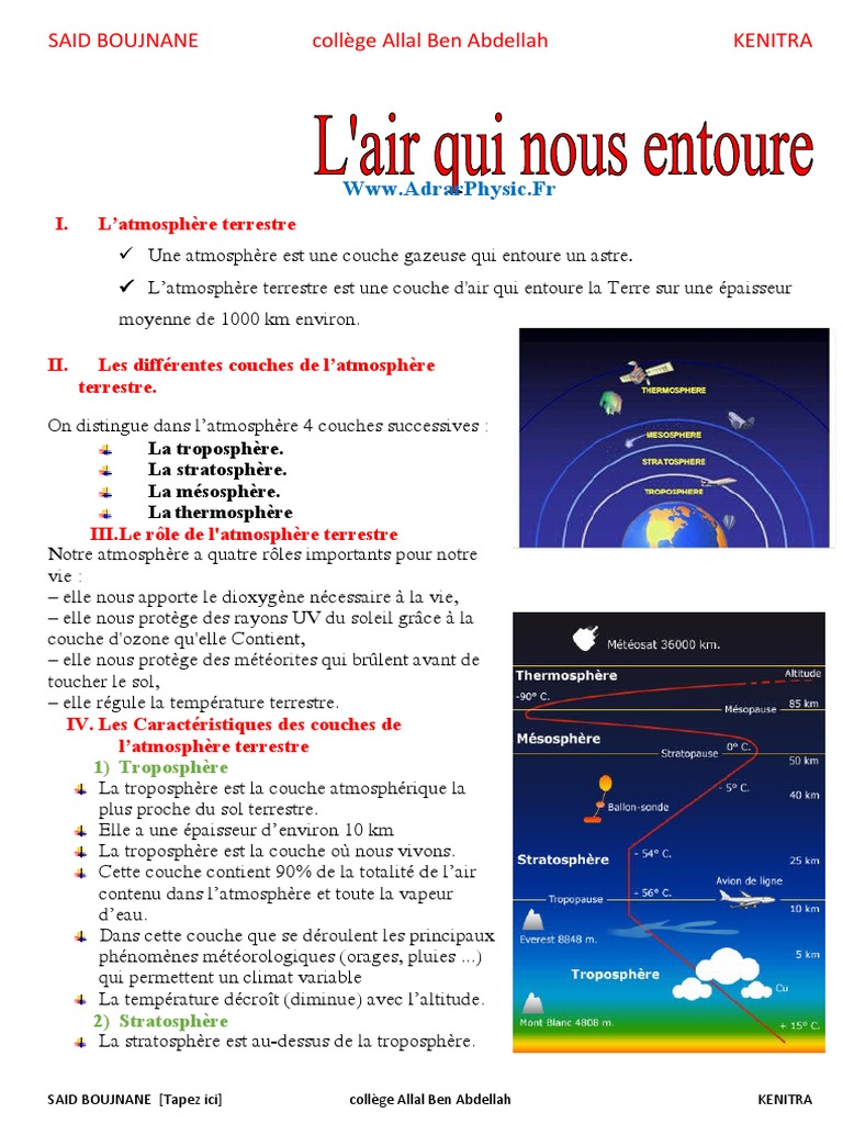 Les Couches de l'Atmosphère Terrestre | PDF | Atmosphère de la Terre ...