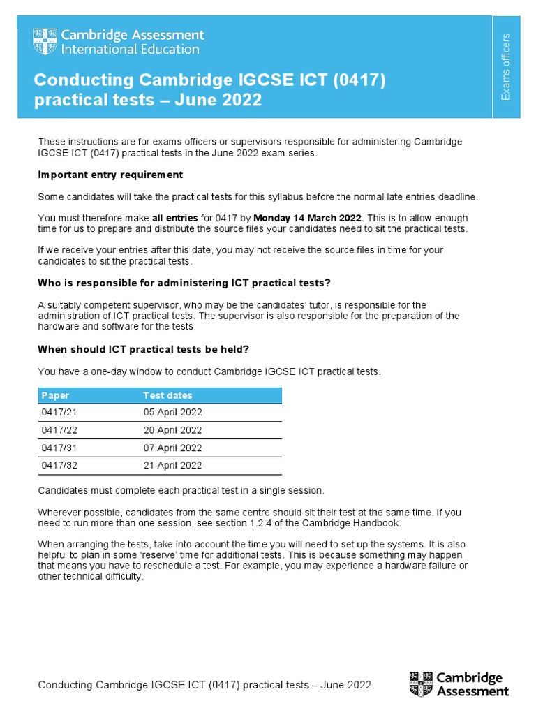 Conducting Cambridge IGCSE ICT (0417) Practical Tests June 2022 | PDF ...