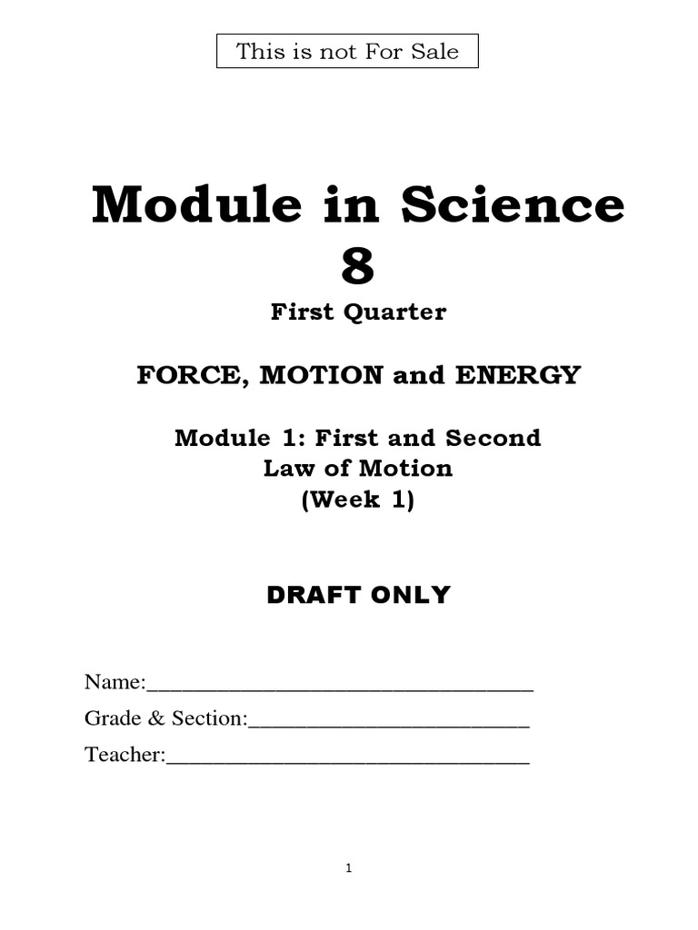 GRADE 8 SCIENCE MODULE WEEK 1 4 - PDF | PDF | Force | Inertia