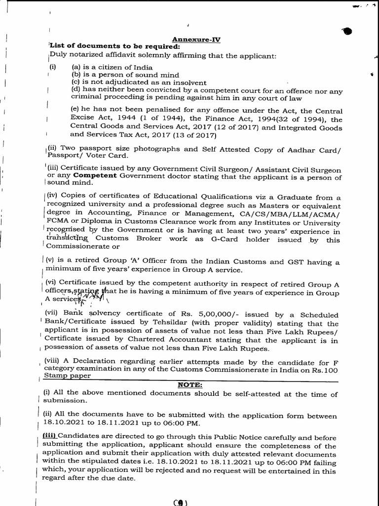 List of Documents Required For CBLR Exam Application. | PDF