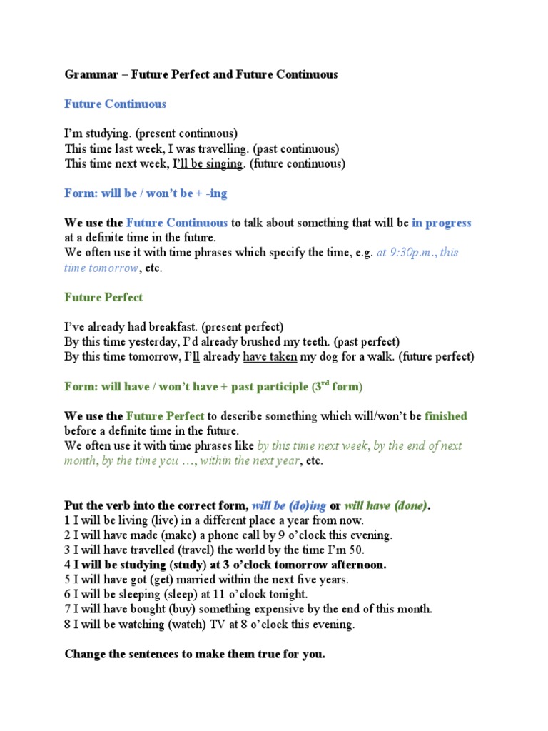 Future Continuous and Future Perfect | PDF