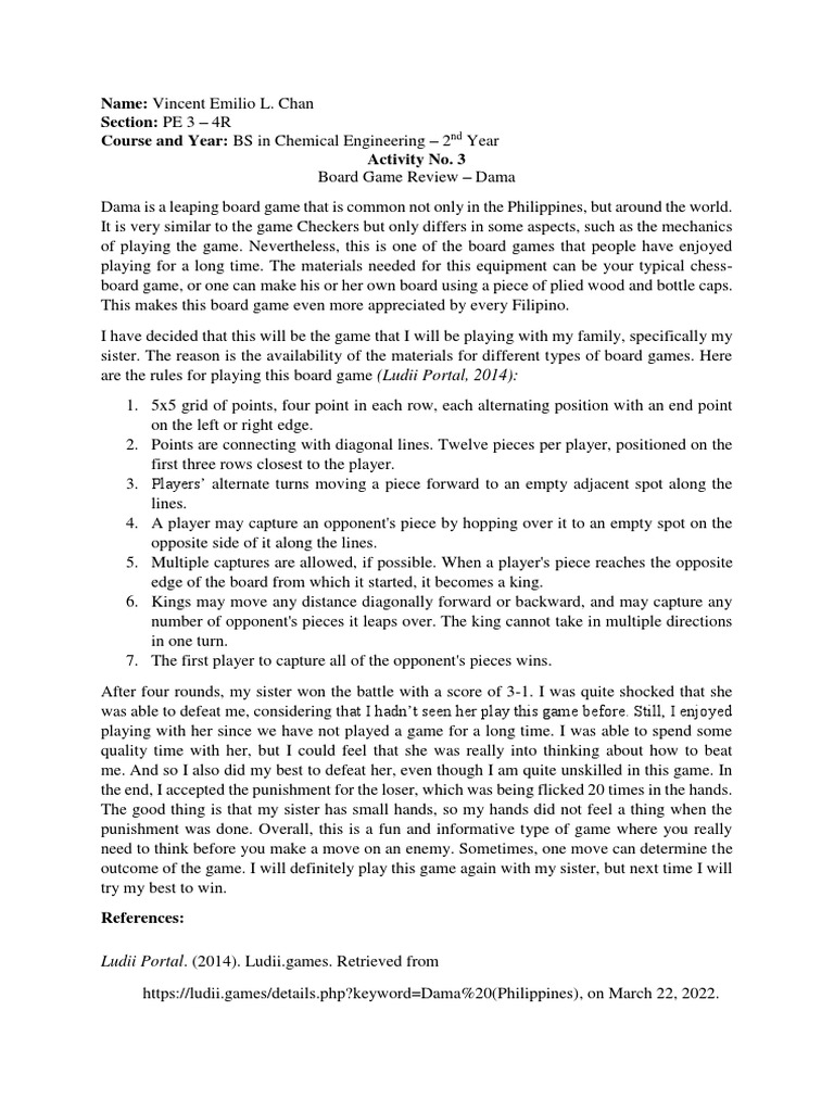 Chan PE3 Board Game Review | PDF | Tabletop Games | Games Of Mental Skill