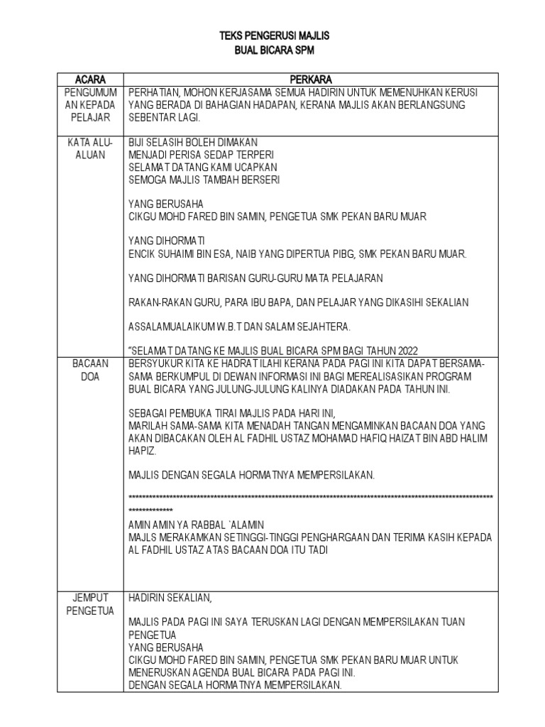 Teks Pengerusi Majlis Bual Bicara | PDF
