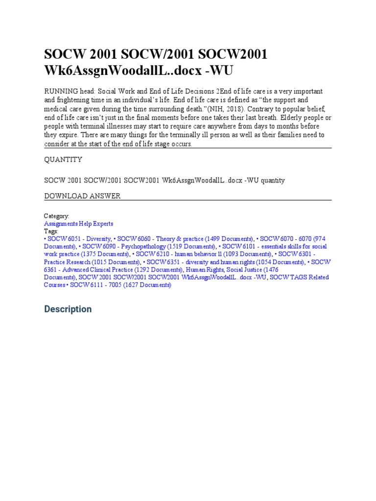 Socw 2001 Socw2001 Socw2001 Wk6assgnwoodalll..Docx - Wu | PDF | End Of ...