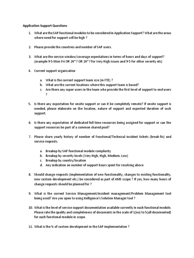 AMS Support Assessment Questionnaire | PDF | Information Age | Software ...