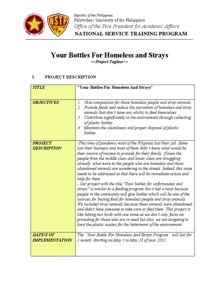 NSTP Project Proposal Template - 1 | PDF | Homelessness