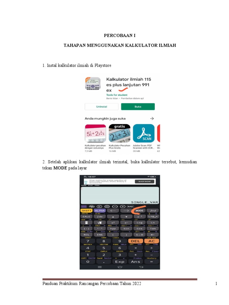RANCANGAN PERCOBAAN KALKULATOR ILMIAH | PDF