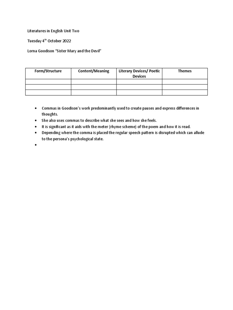 Literatures in English Unit Two Lorna Goodison Sister Mary and The ...