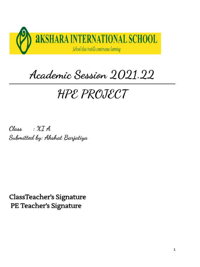 HPE Project Cover Page 2021 - 22 | PDF | Asana | Association Football