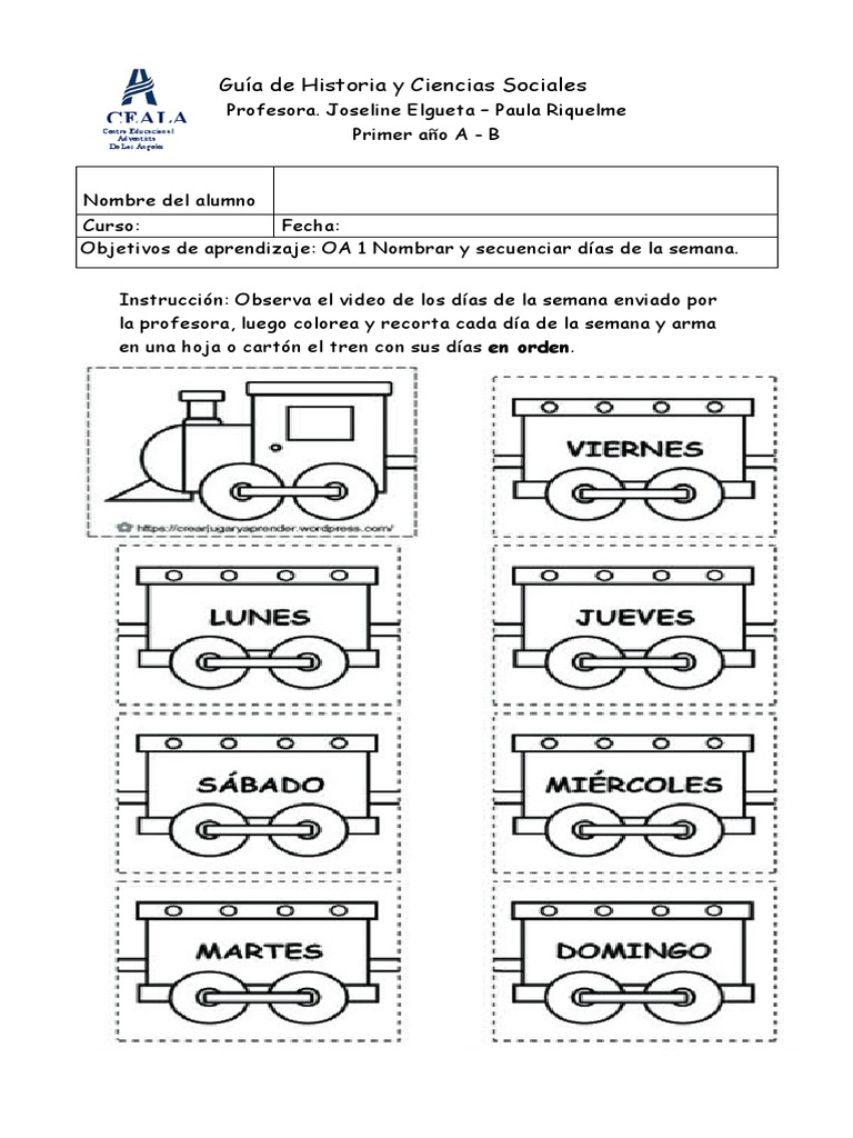 Actividades sobre los Días de la Semana | PDF