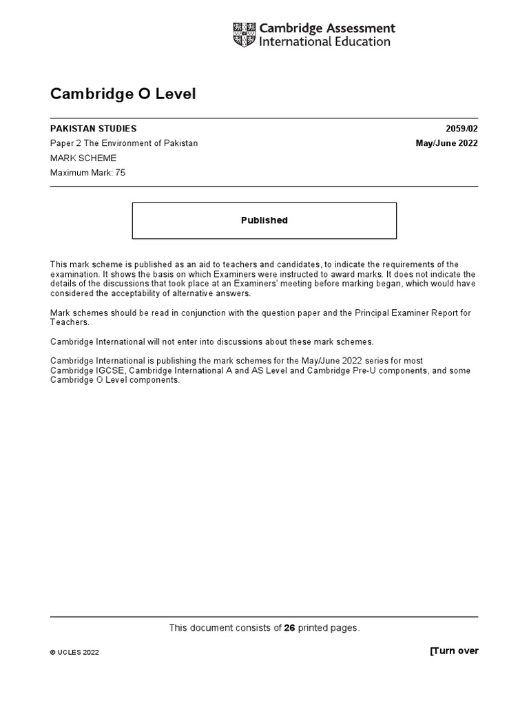 Cambridge O Level Pakistan Studies 2059 02 May June 2022 Pdf Solar
