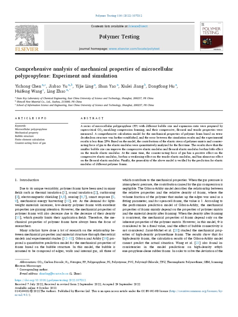 Y. Chen, Comprensive Analysis of Mechanical Properties of Microcellular ...