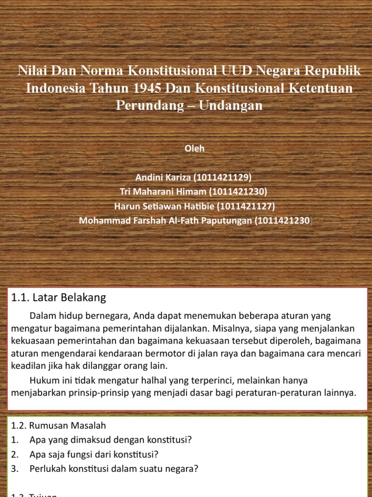 PPT. Nilai Dan Norma Konstitusional UUD Negara Republik Indonesia | PDF