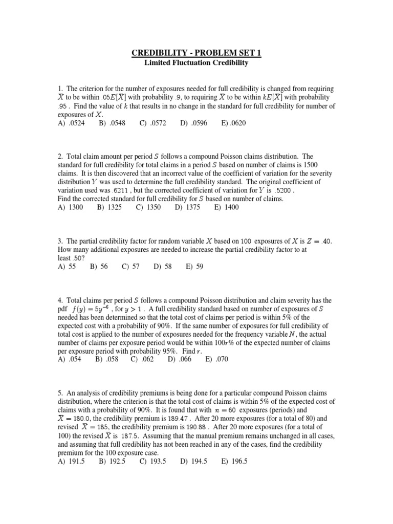 Limited Fluctuation Credibility Problem Set | PDF | Probability Distribution | Mean