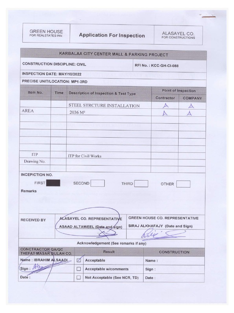 STEEL STRCTURE Inspection Report | PDF