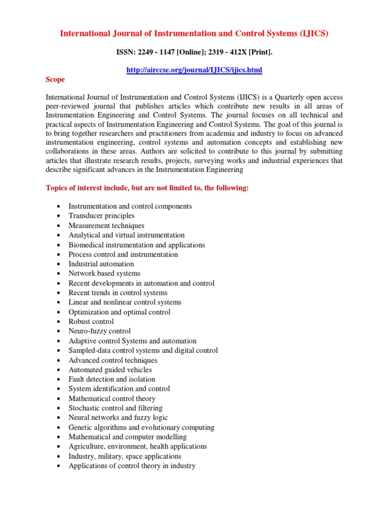 International Journal of Instrumentation and Control Systems (IJICS ...