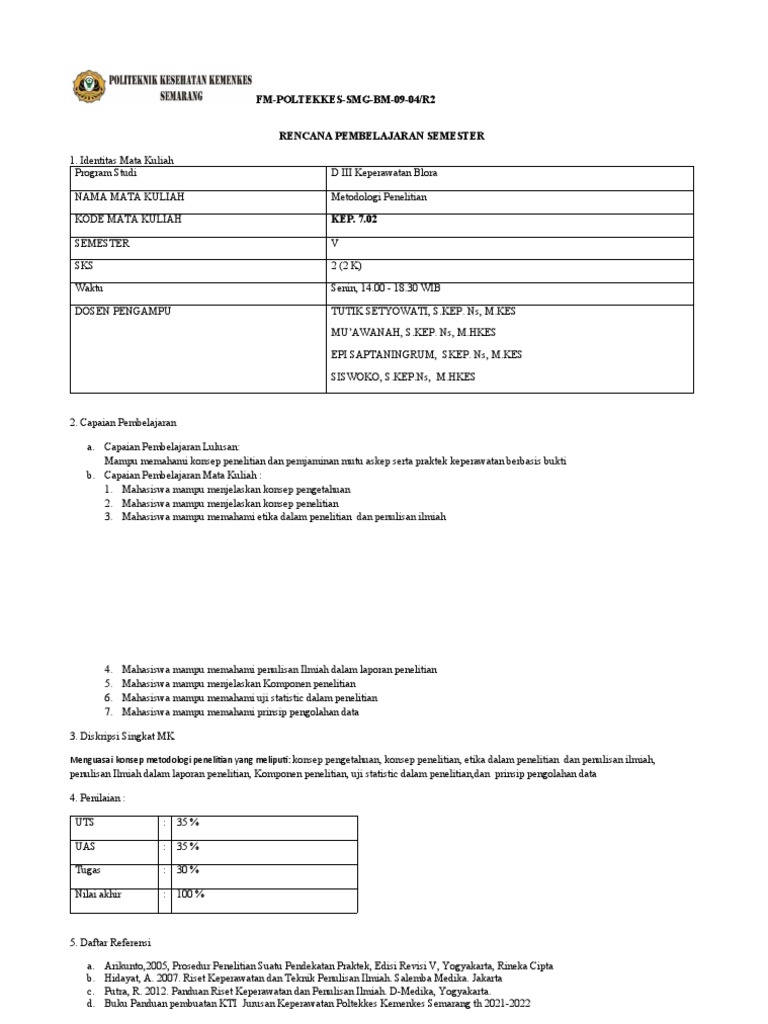 RPS Metodologi Penelitian 2022-2023 | PDF
