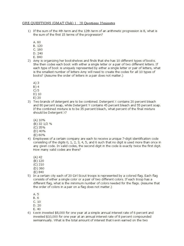 GRE Questions | PDF | Odds | Area