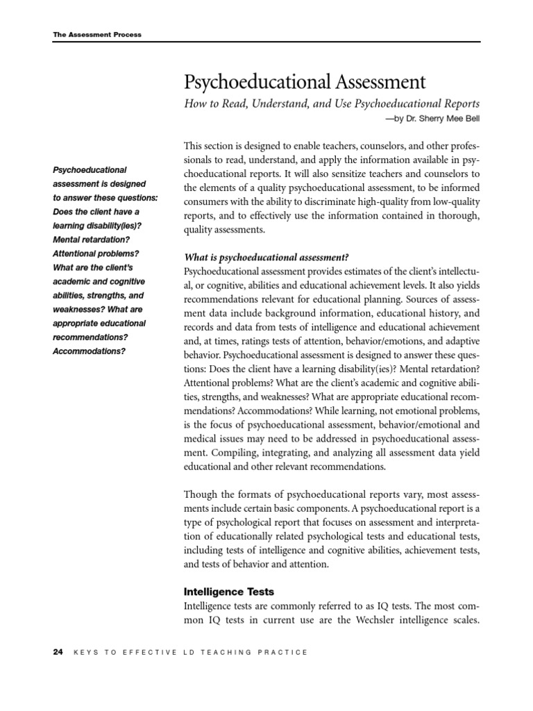 Psycho Educational Assessment | PDF | Wechsler Adult Intelligence Scale ...