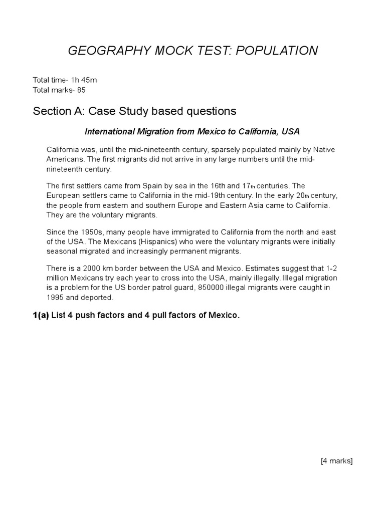 Geography Mock Test Population | PDF | Birth Rate | Immigration