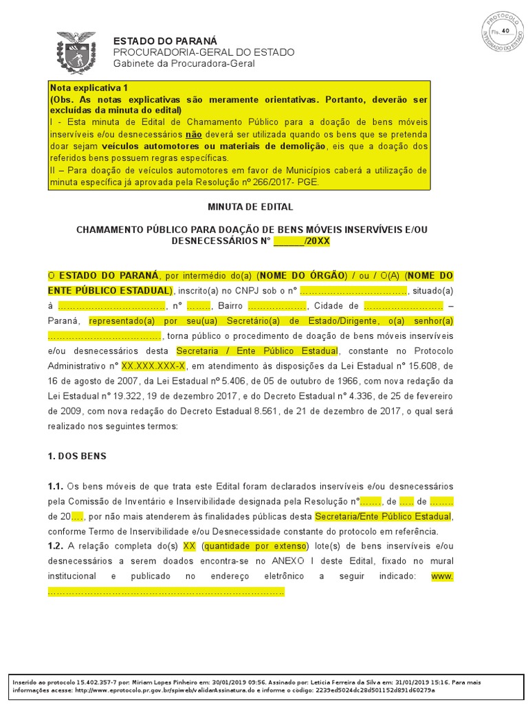 005 Minuta Edital Padrao Doacao de Bens Inserviveis Resolucao 036 de ...