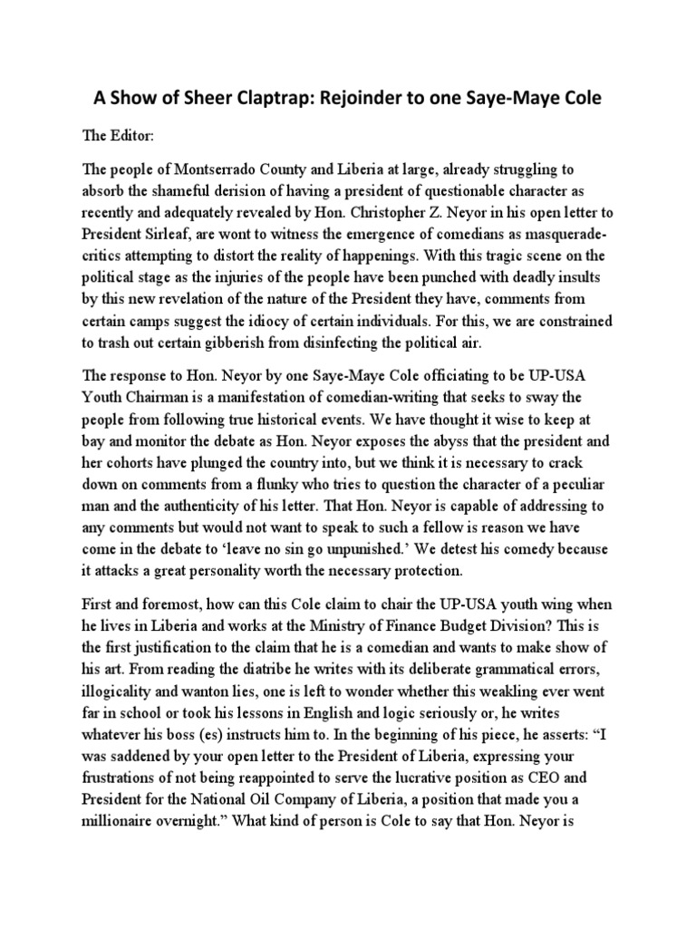 A Show Of Sheer Claptrap Pdf Liberia