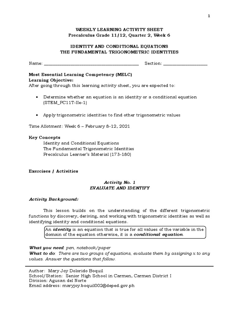 Math 12precal-WLASweek-6-final-boquil | PDF | Trigonometric Functions | Functions And Mappings