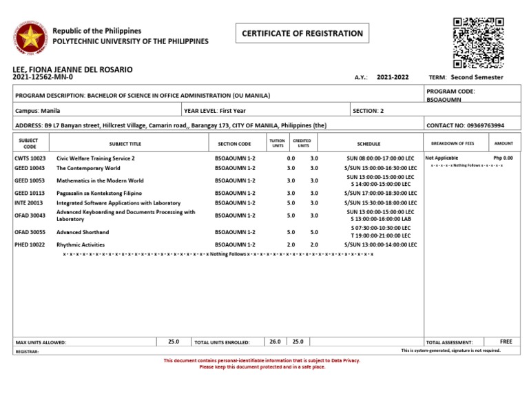 Registration Certificate (2nd Semester) | PDF | Computing
