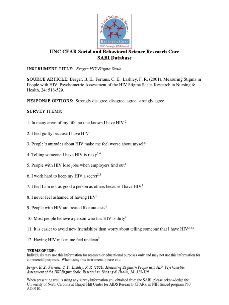 Berger HIV Stigma Scale Overview | PDF | Social Stigma | Psychometrics