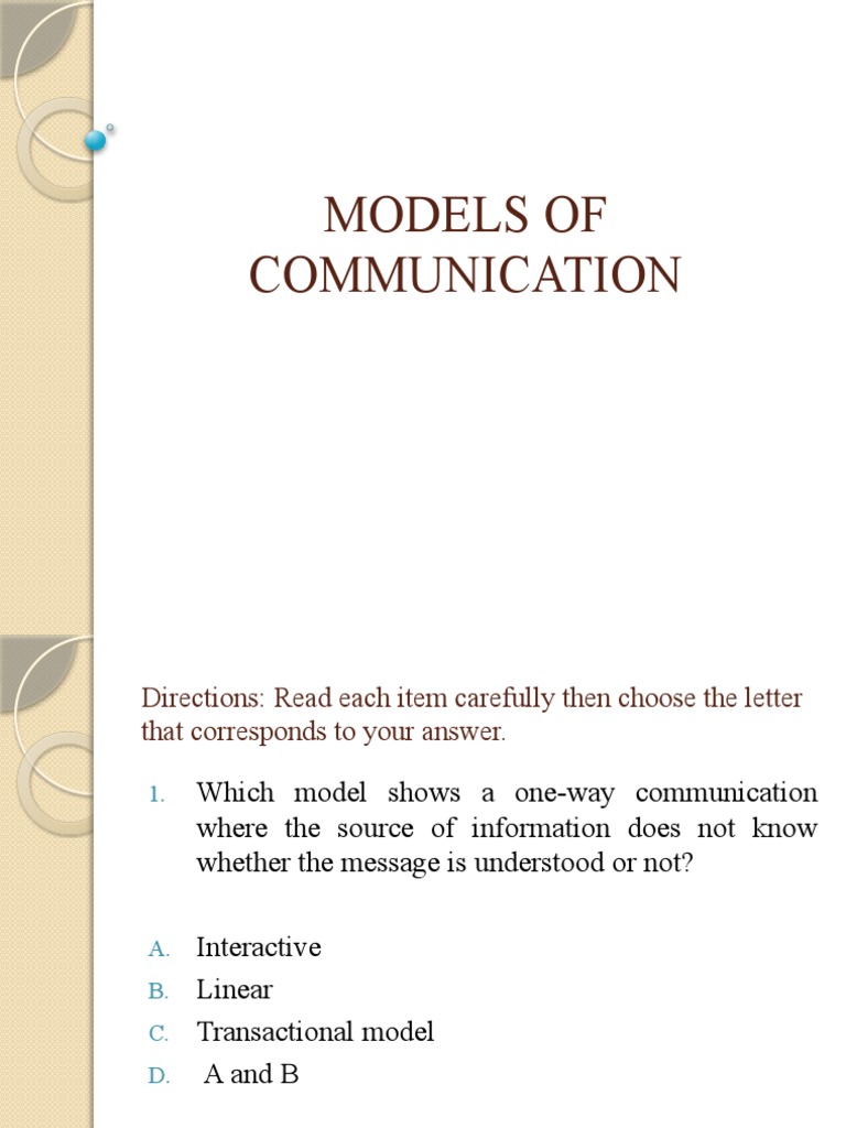 Models of Communication Exercise | PDF | Communication | Psychology