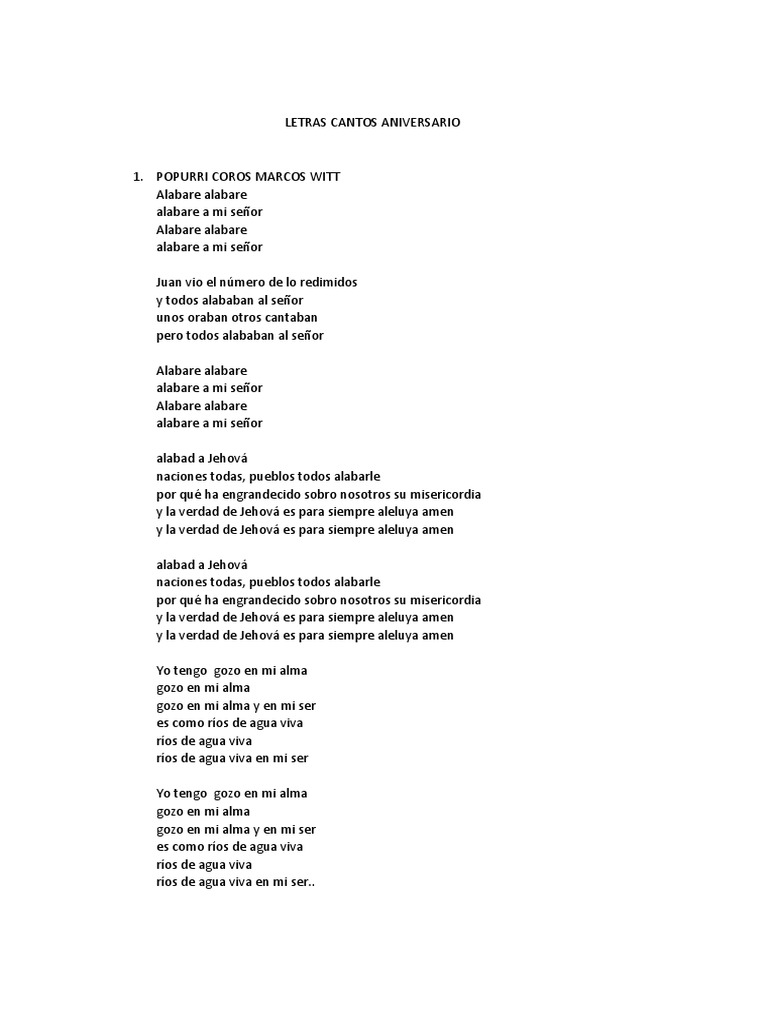 Letras Cantos Aniversario-1 | PDF | Religión y espiritualidad | Poesía