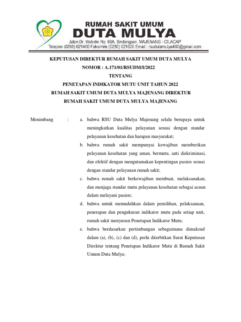 SK Penetapan Indikator Mutu Unit | PDF | Kesehatan Holistik | Teknologi ...