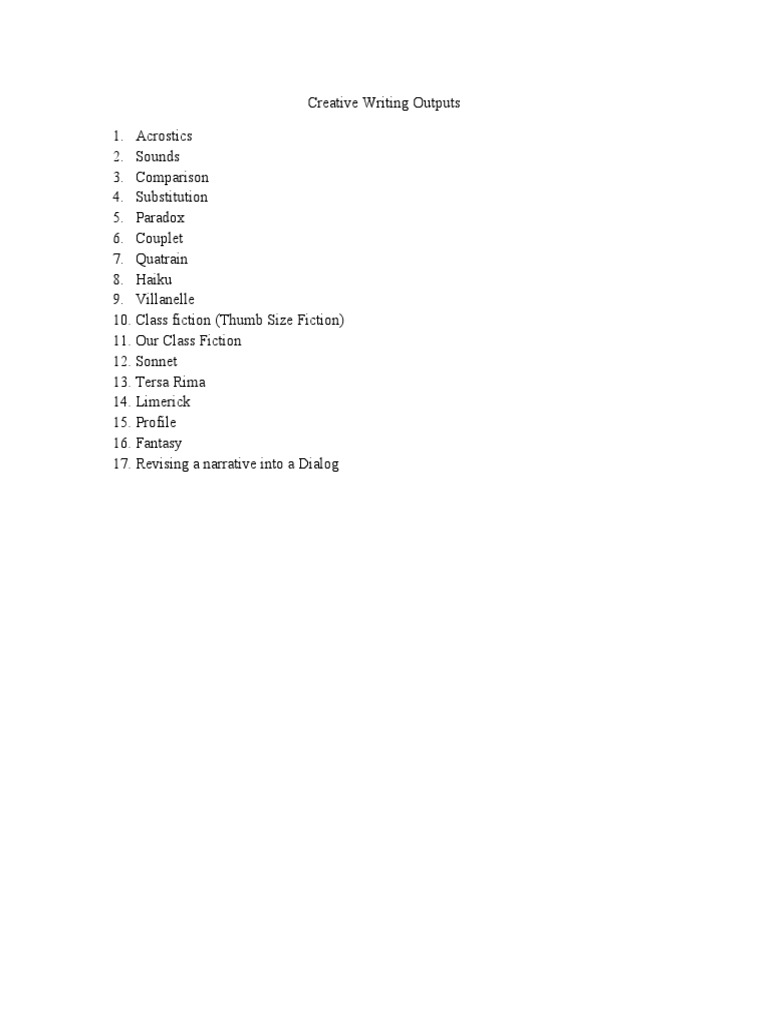 Creative Writing Outputs | PDF