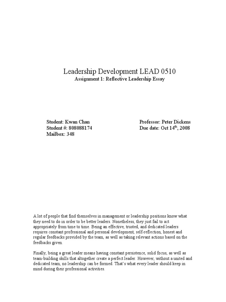 Reflective Leadership Essay Sample | PDF | Leadership