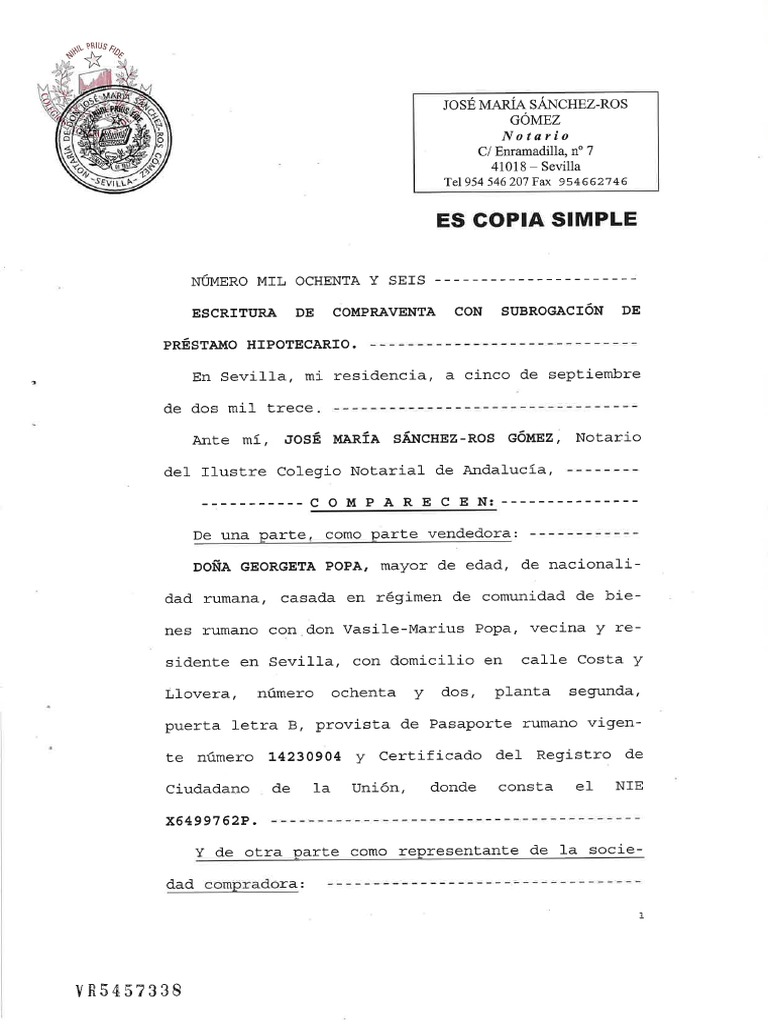 Copia Simple de Escritura. | PDF