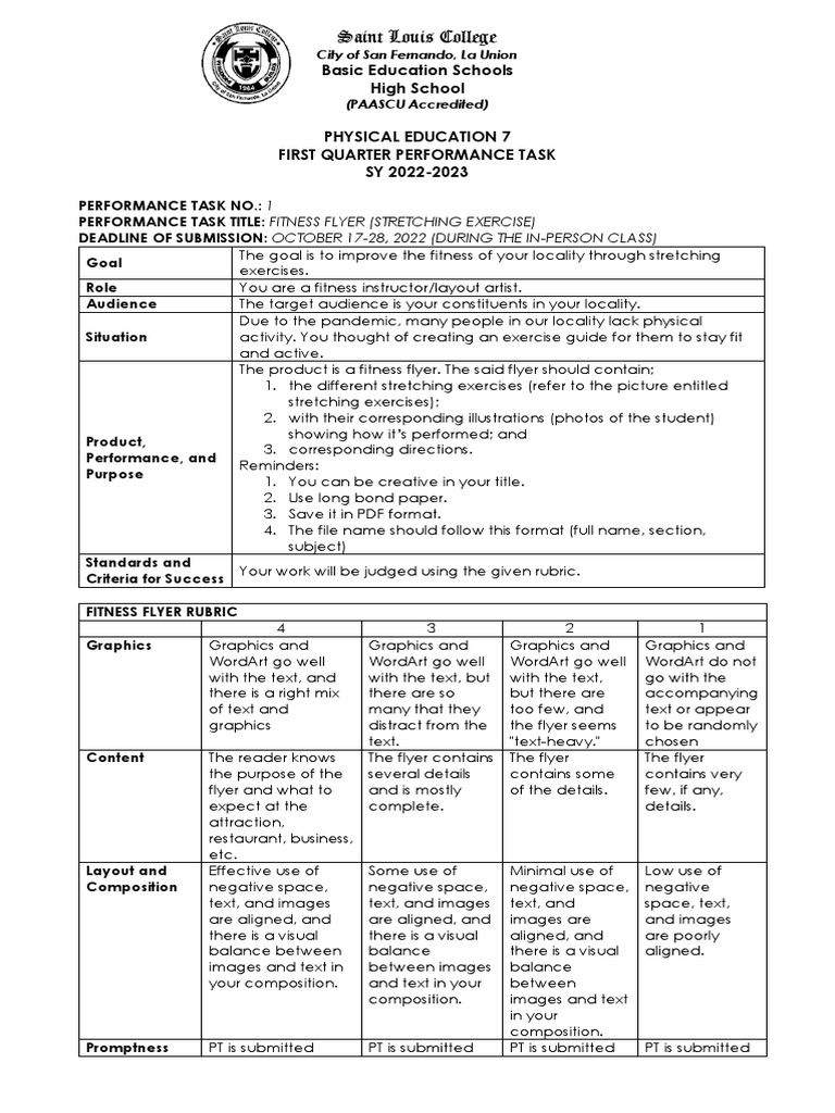 2022 Physical Education 7 First Quarter Performance Task | PDF ...