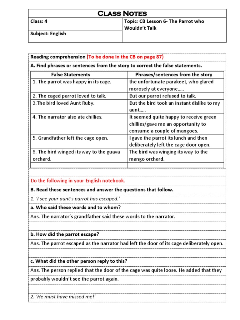 Class Notes On The Parrot Who Wouldn T Talk Pdf Parrot Linguistics