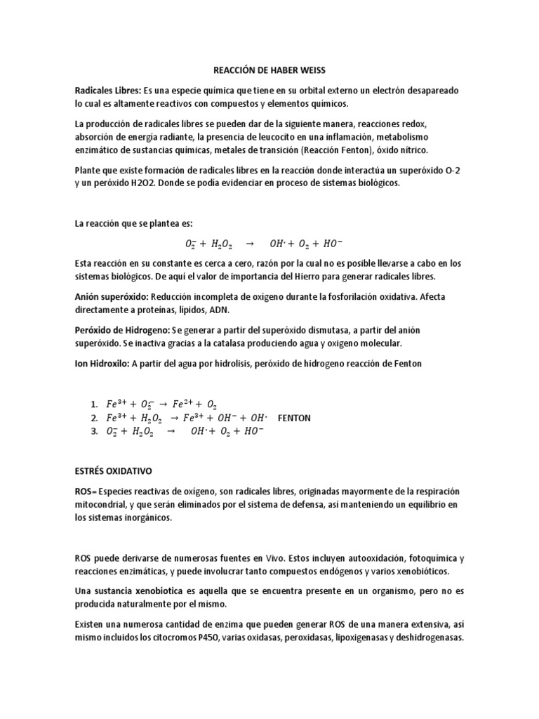 Reacción de Haber Weiss | Descargar gratis PDF | Radical (Química ...