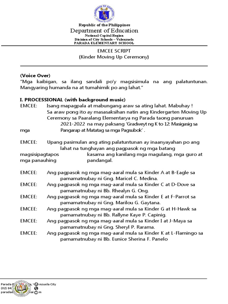 kinder-movingup-Script-EMCEE-Maam Amy | PDF