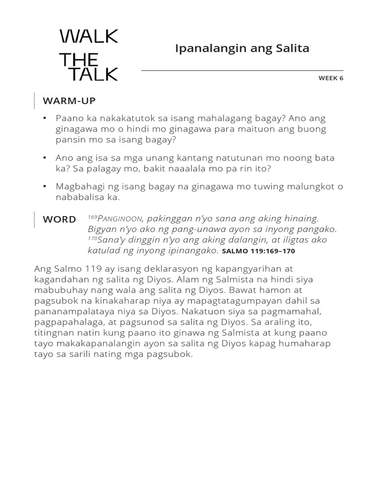 Walk The Talk Week 6 Ipanalangin Ang Salita Mobile | PDF