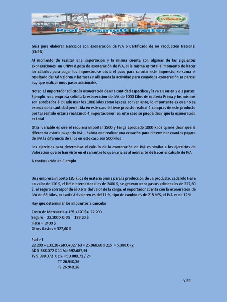 Guía para Elaborar Ejercicios Con Exoneración de IVA o Certificado de No Producción Nacional ...