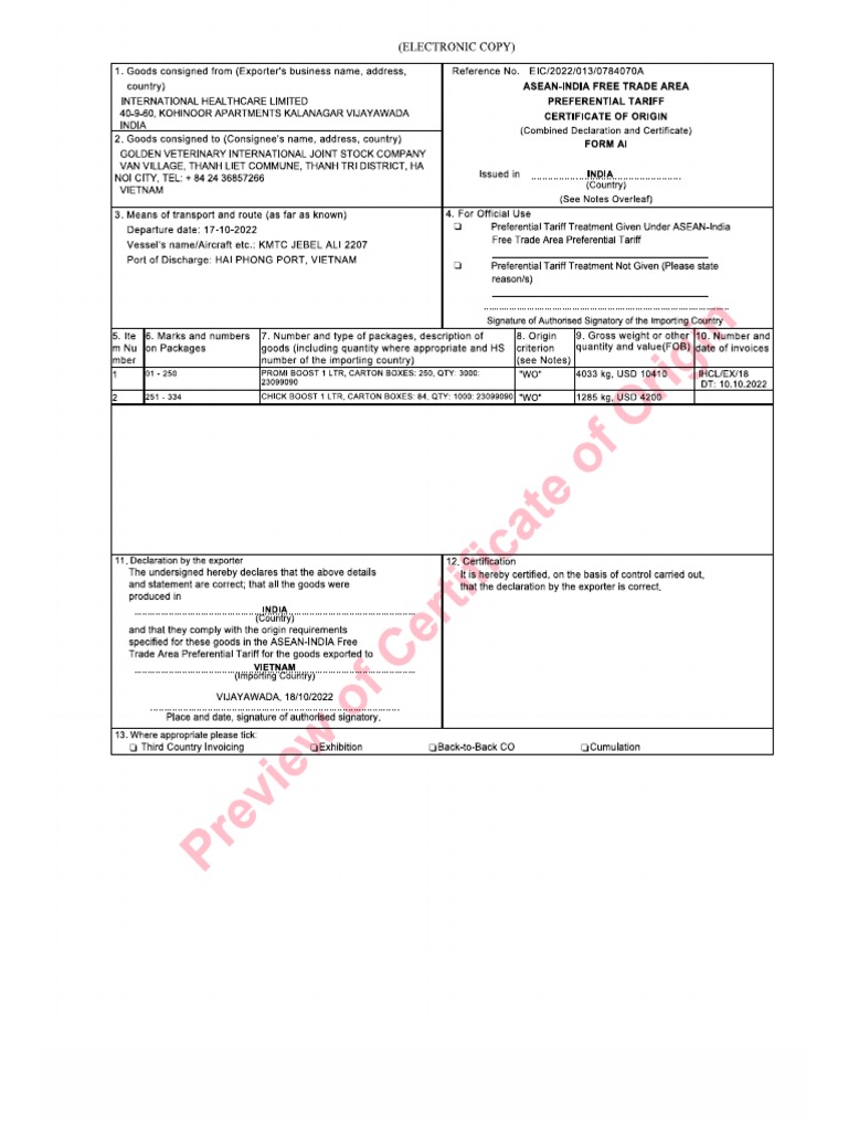 Asean India Fta Cert Draft | PDF