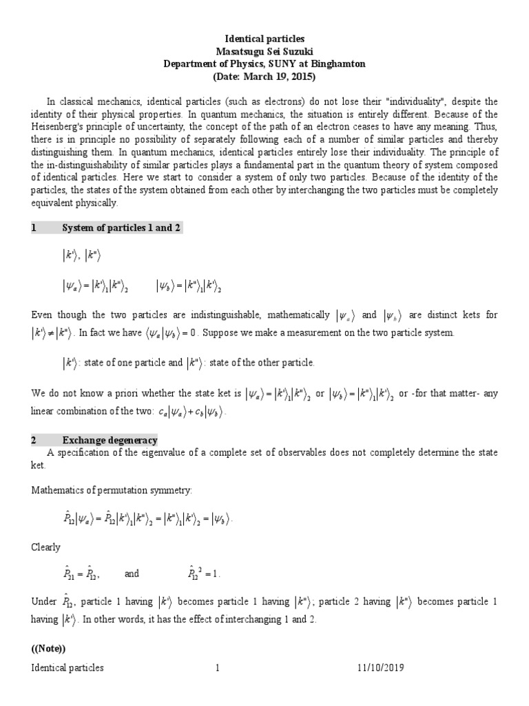 Identical Particles Pdf Spin Physics Physics